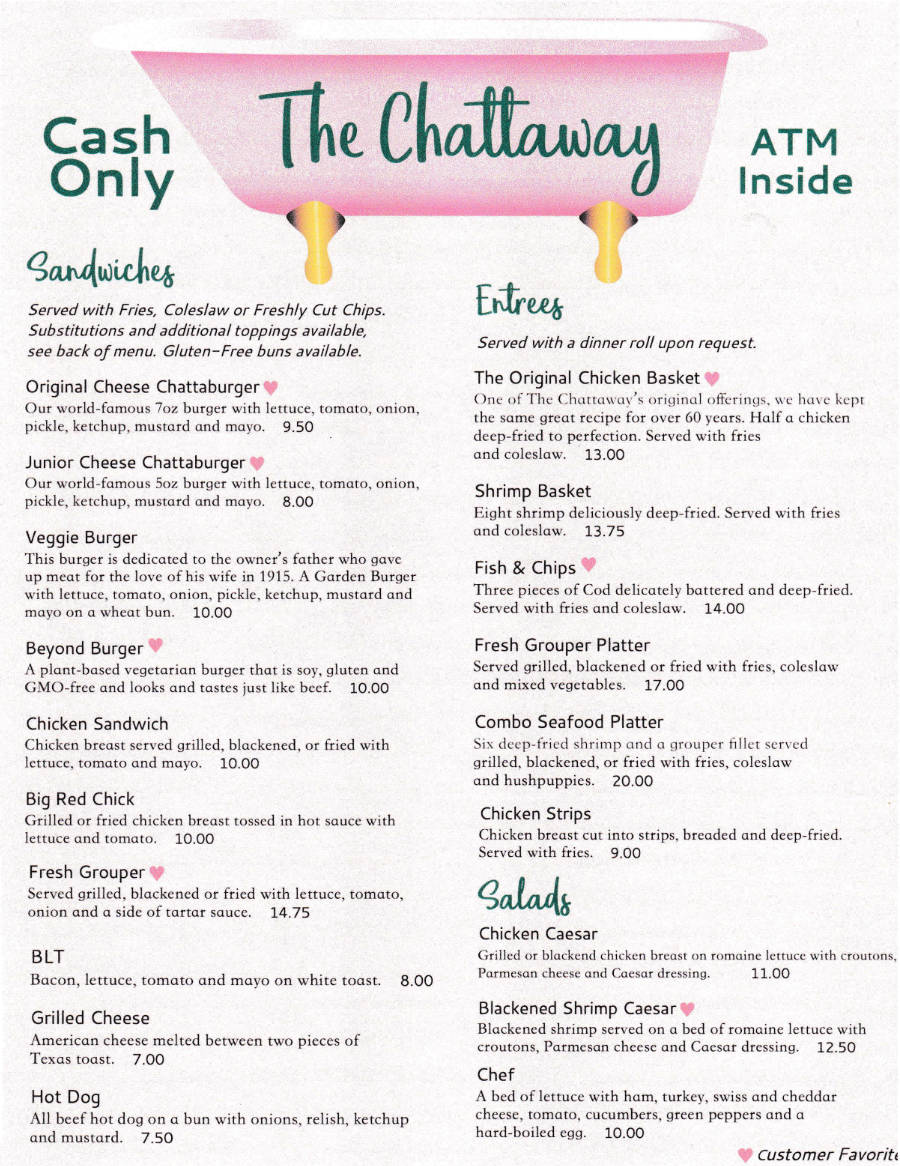 Menu - The Chattaway