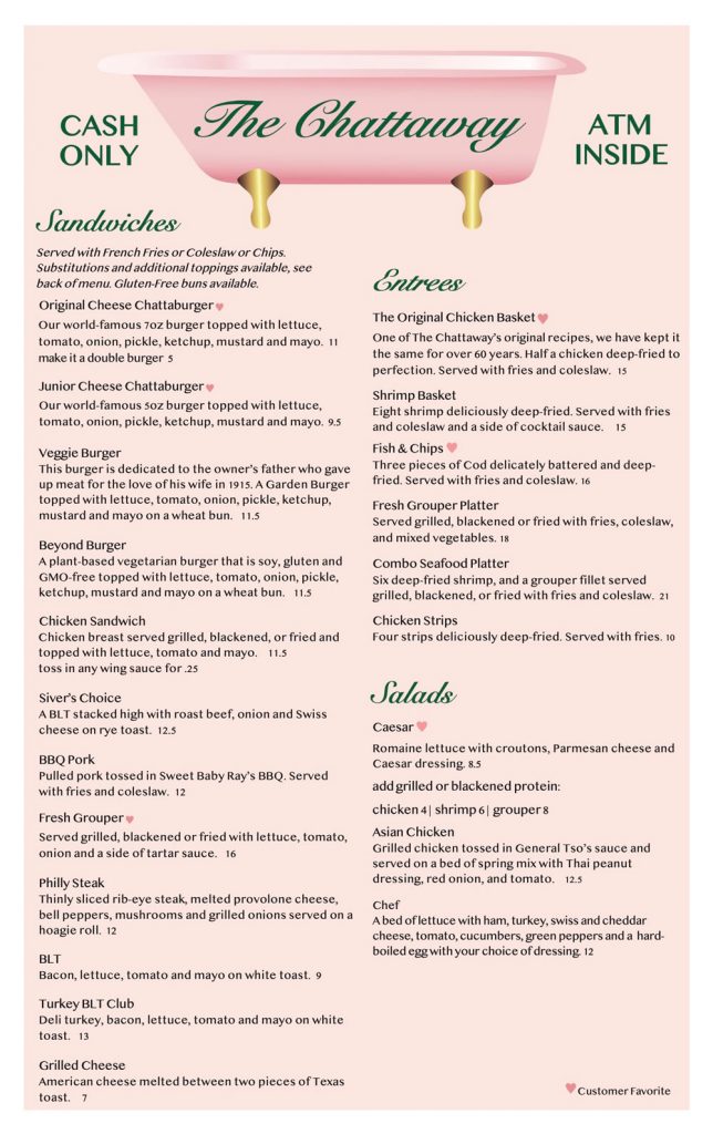 Menu - The Chattaway