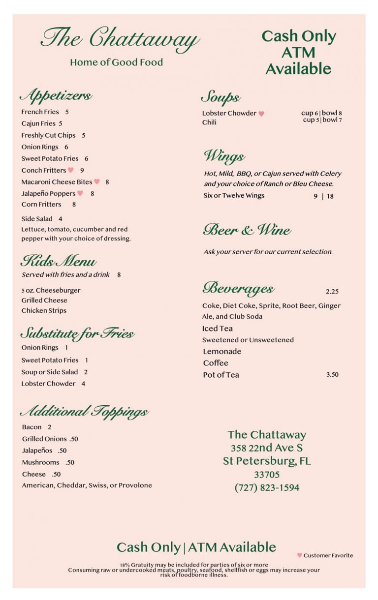 Menu - The Chattaway